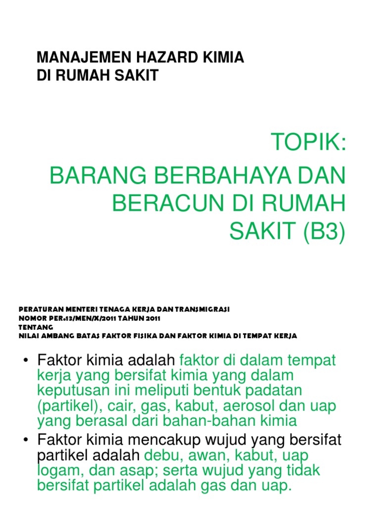 Manajemen Hazard Kimia Di Rumah Sakit | PDF