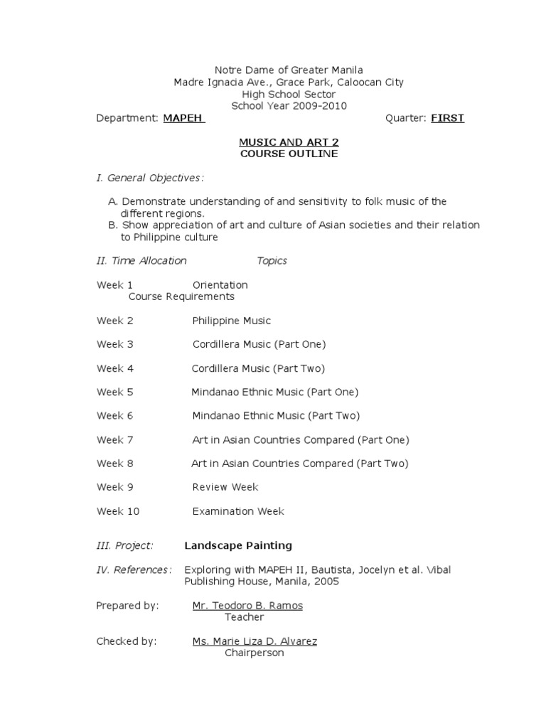 Music and Art Course Outline | PDF | Art | Classics