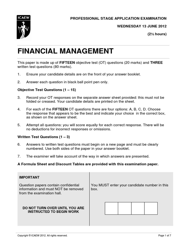 Financial Management June 2012 Exam Paper ICAEW | PDF | Hedge (Finance ...