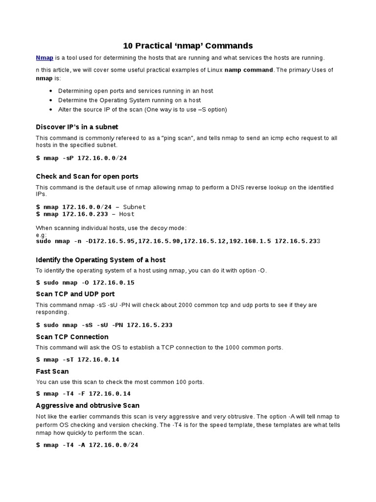 10 Powerful Nmap Commands For Comprehensive Network Scanning And Host Discovery Pdf Port