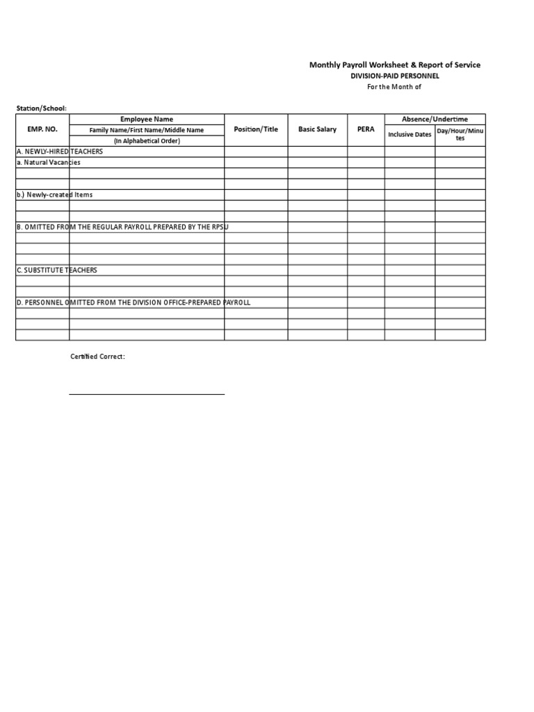 Form 7 Monthly Payroll Worksheet New | PDF