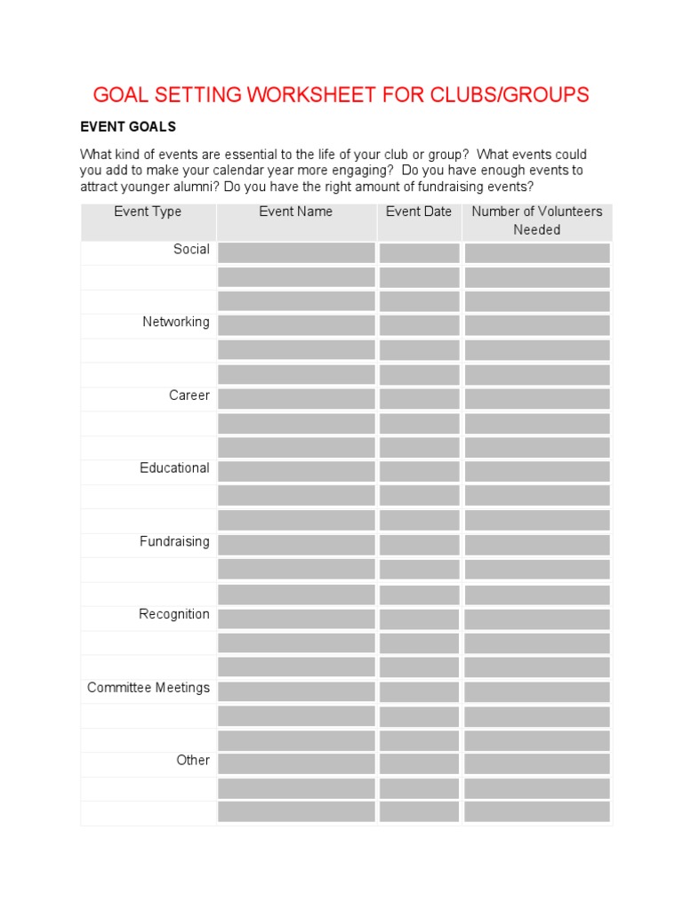 Club Goal Setting Worksheet Template | PDF