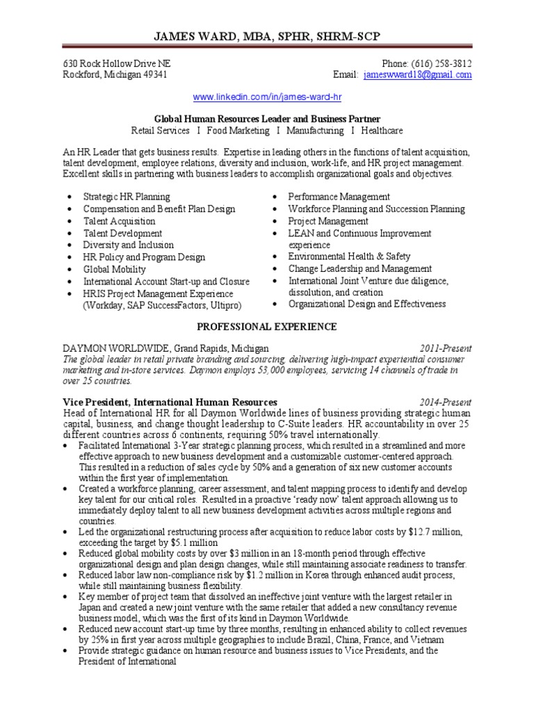 James Ward Resume March 2018 | PDF | Human Resource Management | Leadership