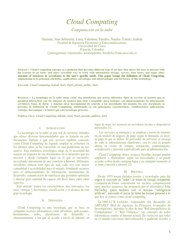 Paper Cloud Computing | PDF | Computación en la nube | Servidor ...