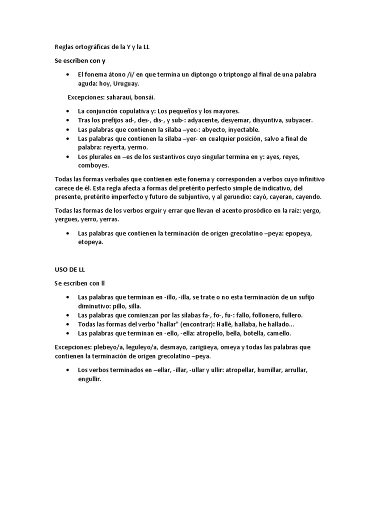 Reglas Ortográficas de La Y y La LL | PDF