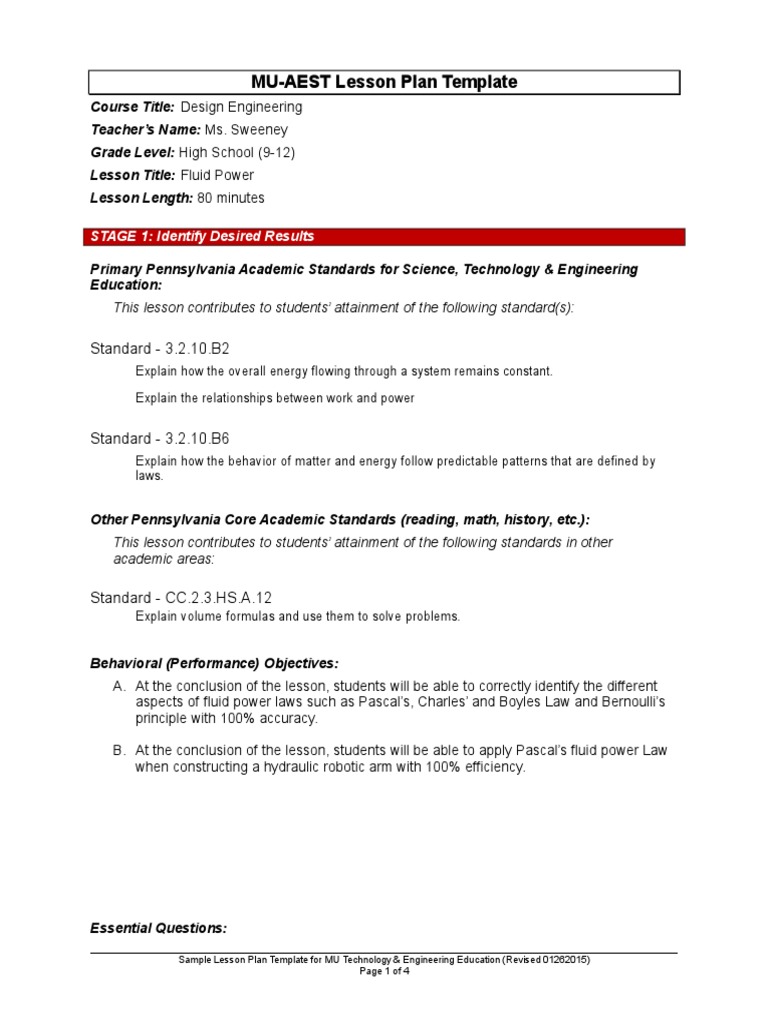 Lesson Plan - Fluid Power 1 1 | PDF | Gases | Lesson Plan