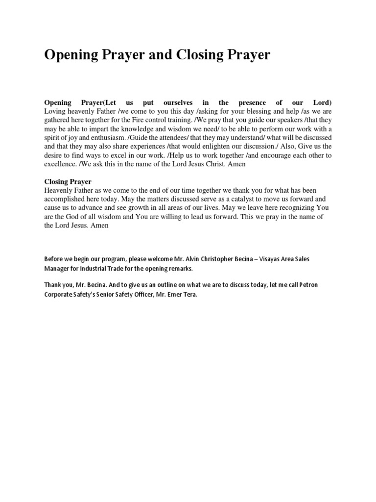 Opening and Closing Prayers for Training | PDF | God The Father | Prayer