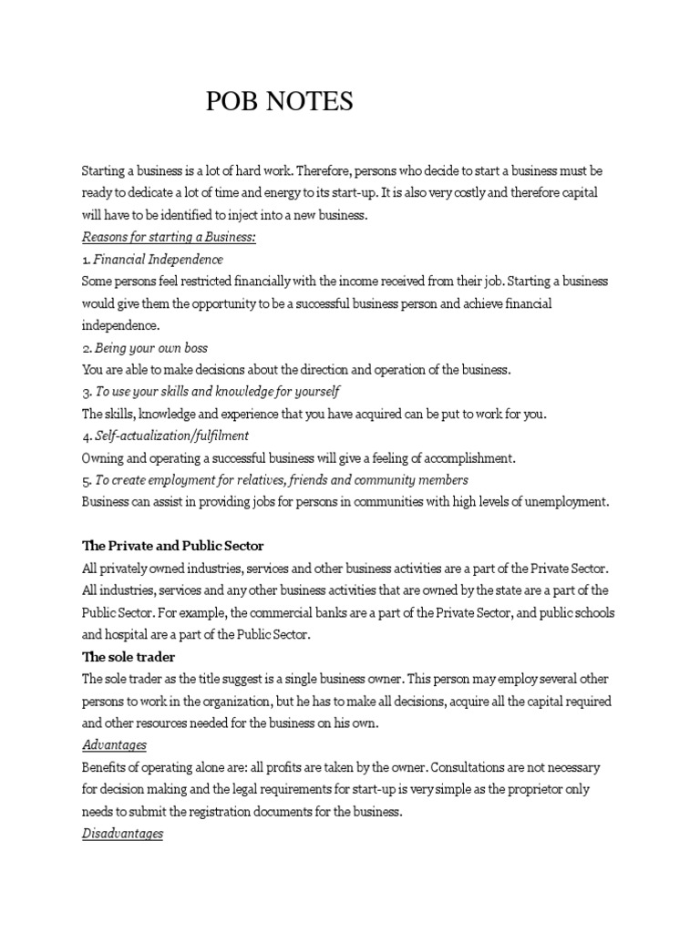 Pob Notes: Reasons For Starting A Business | PDF | Measures Of National ...