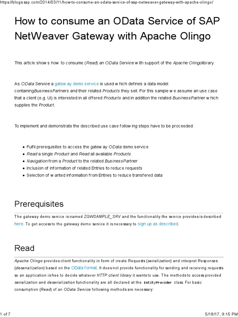 How To Consume An OData Service of SAP NetWeaver Gateway With Apache ...