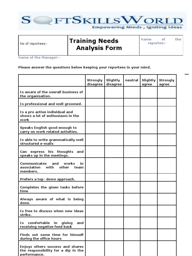 Training Needs Analysis Questionnaire | PDF