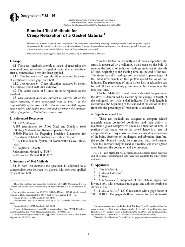 Creep Relaxation of A Gasket Material: Standard Test Methods For | PDF ...