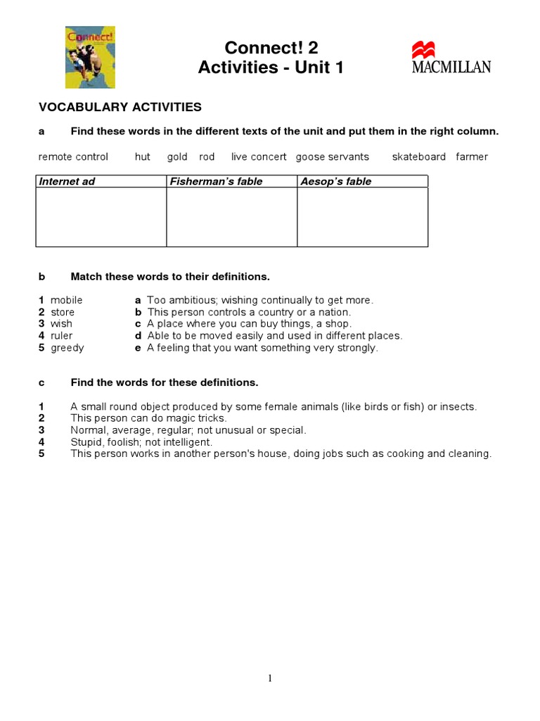 Activities Connect 2 Unit 1 | PDF | Farms | Sheep