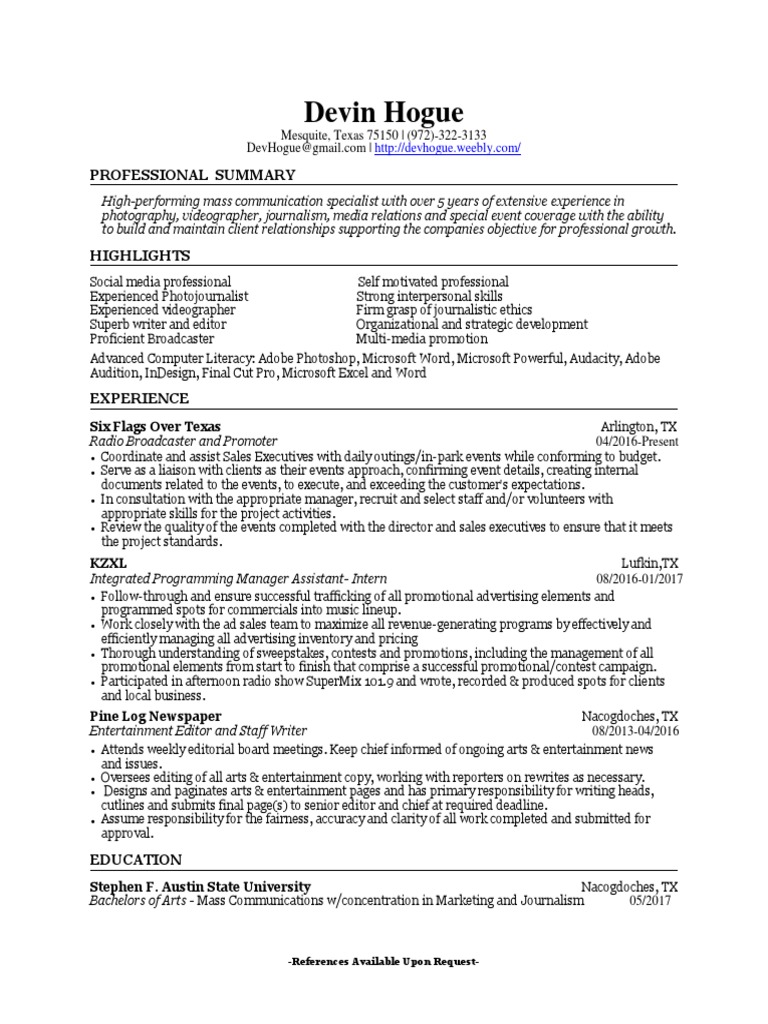 Devin Hogue Resume2 | PDF | Editing | Journalism
