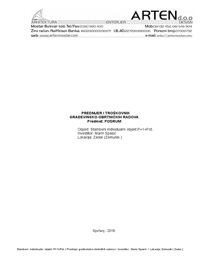 Predmjer I Troskovnik PODRUM OK | PDF