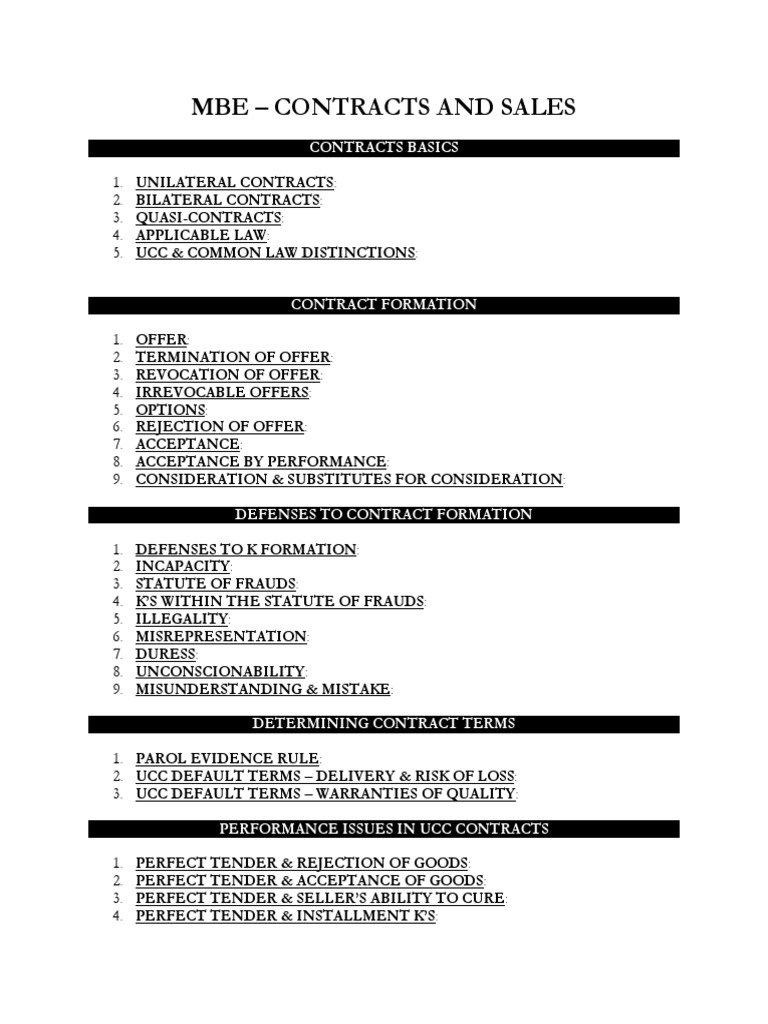 An Overview of Contract Formation, Performance, Defenses, and Remedies ...