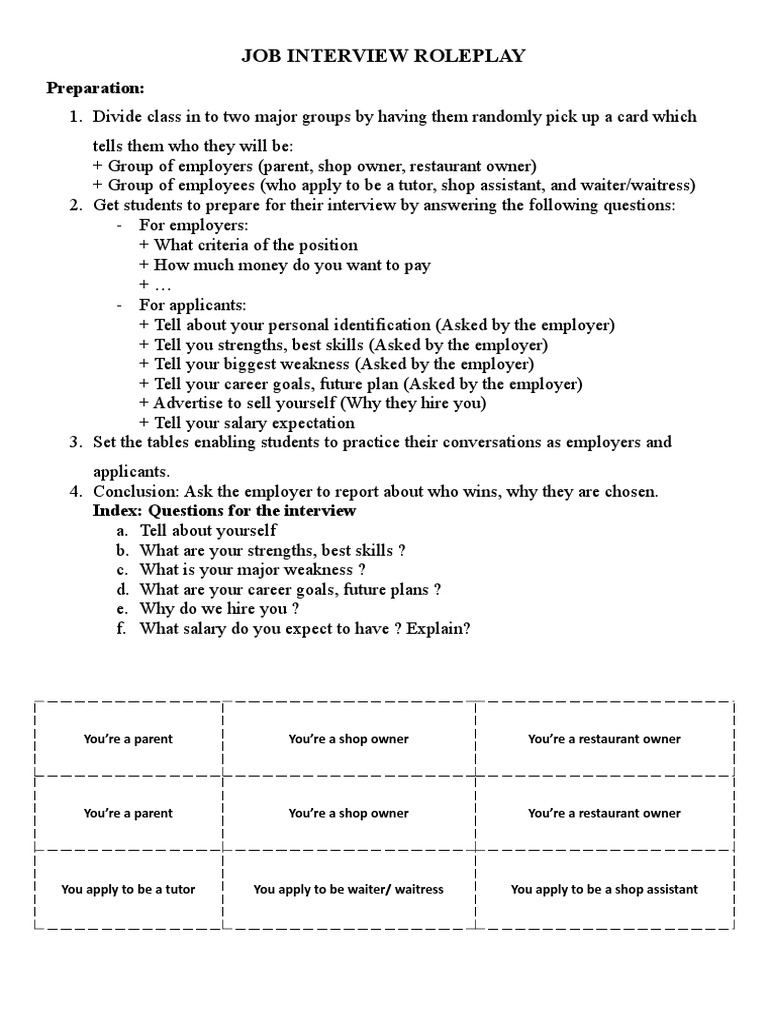 Job Interview Roleplay | PDF | Waiting Staff | Job Interview