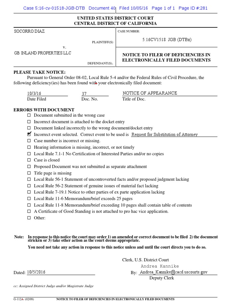 United States District Court Central District of California: Socorro ...