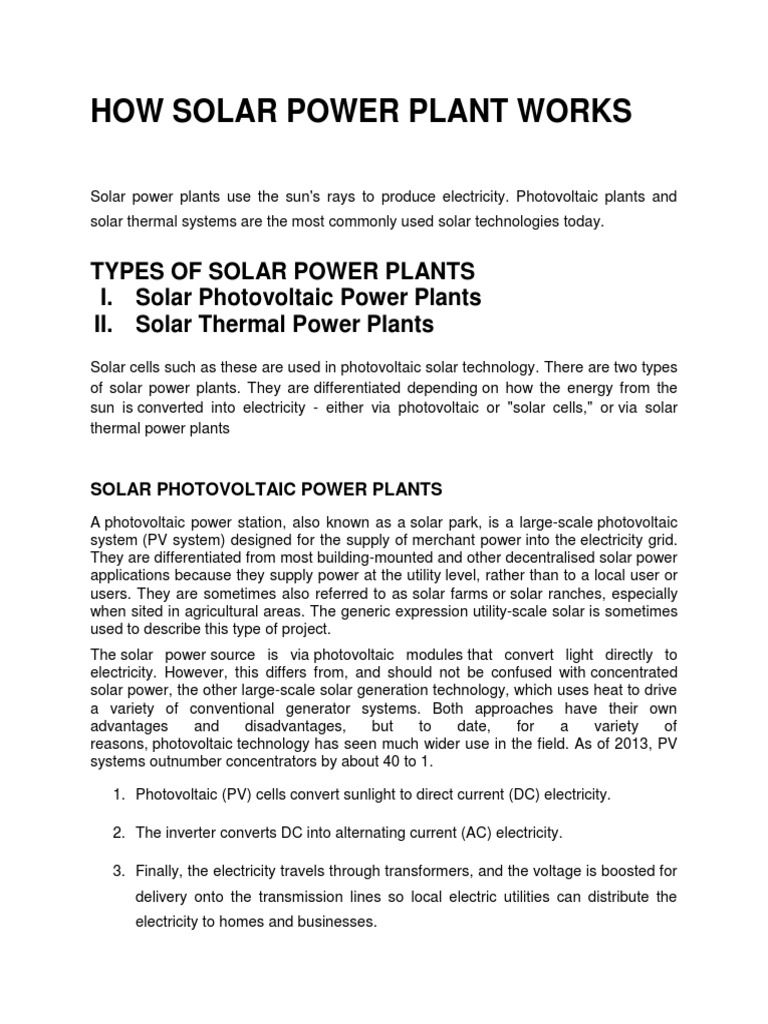 How Solar Power Plant Works | PDF | Solar Power | Photovoltaics