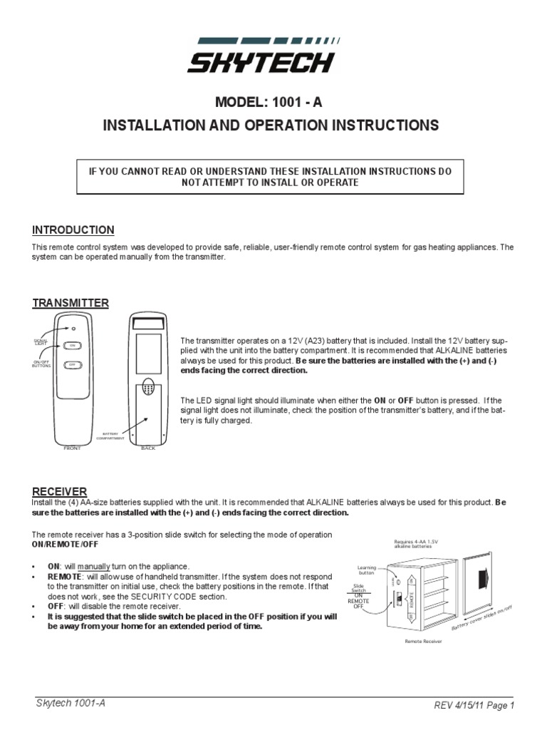 Installation and Operation Instructions: MODEL: 1001 - A | PDF ...