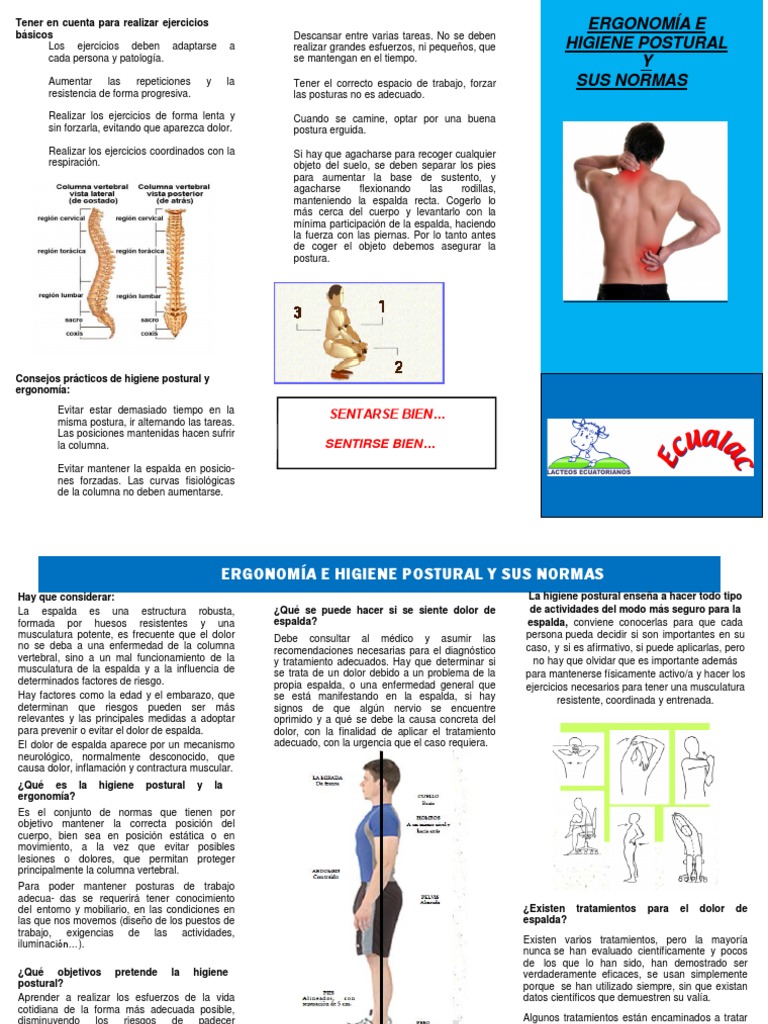 Tríptico ergonomía | Dolor lumbar | Factores humanos y ergonomía
