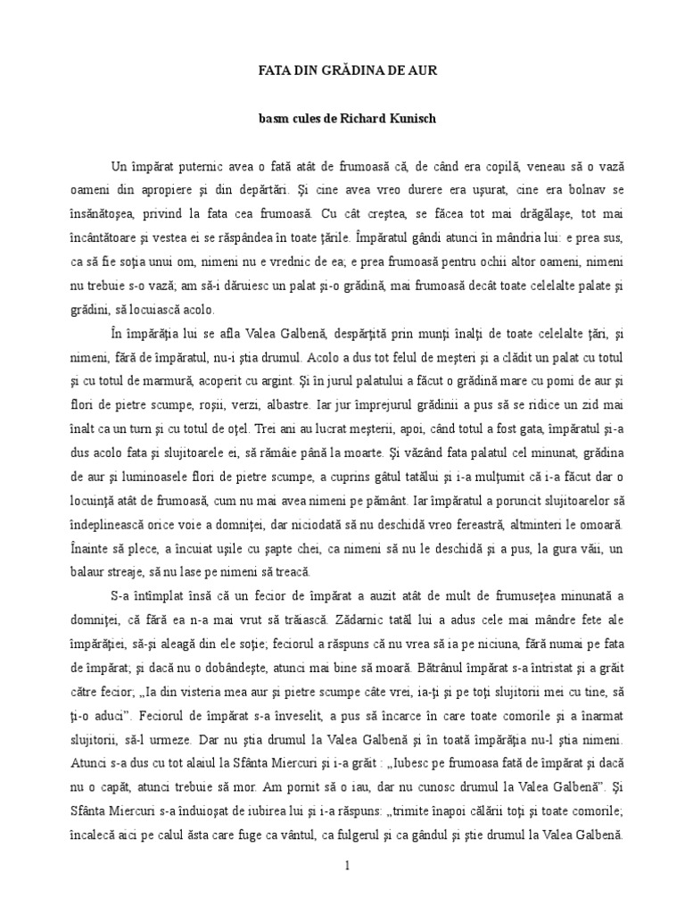 Fata Din Gradina de Aur - Richard Kunisch | PDF