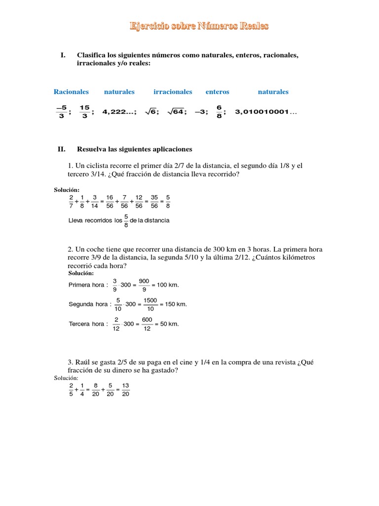 Ejercicio Números Reales | PDF | Número racional | Notación Matemática