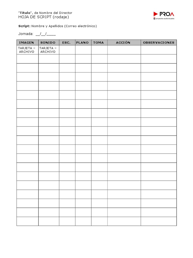 Hoja de Script para Rodaje | PDF | Estudios de idiomas extranjeros ...