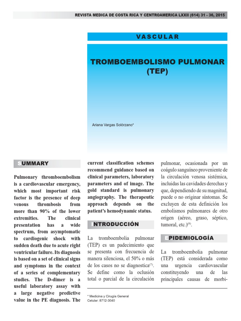 Protocolo Tep | Angiología | Enfermedades y trastornos humanos
