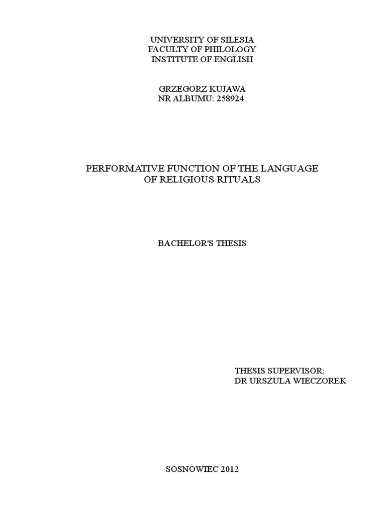 PERFORMATIVE FUNCTION OF THE LANGUAGE OF RELIGIOUS RITUALS by Grzegorz ...