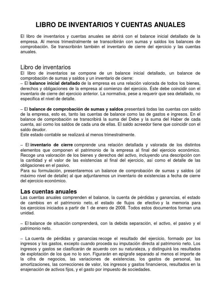 Libro de Inventarios y Cuentas Anuales | PDF | Contabilidad ...
