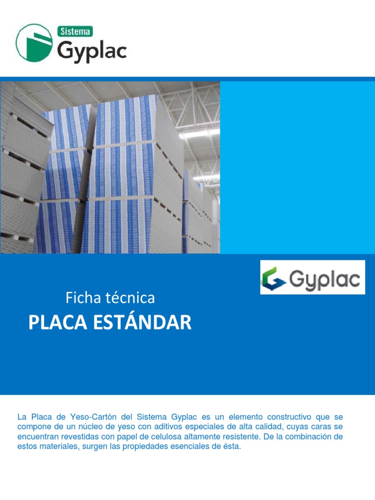 Ficha Tecnica Placa STD - Sistema Gyplac | PDF | Yeso | Aislamiento térmico