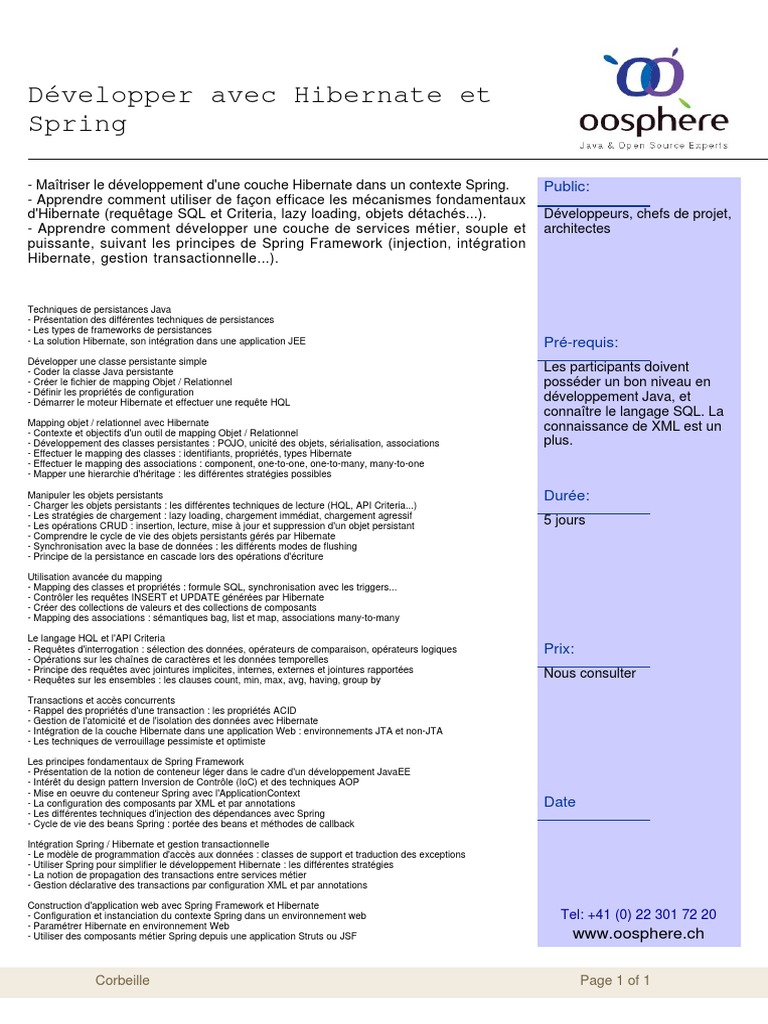 Développer Avec Hibernate Et Spring | PDF | Java (Langage de programmation) | Développement de ...