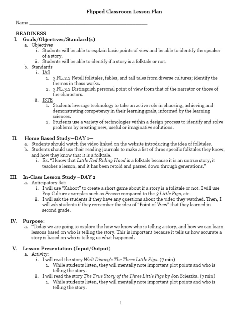 Flipped Classroom Lesson Plan | PDF | Folklore | Narration