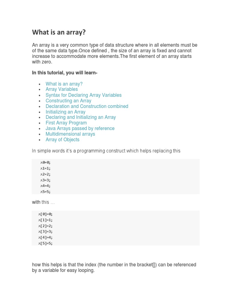 What Is An Array (Java) | PDF | Array Data Type | Integer (Computer ...