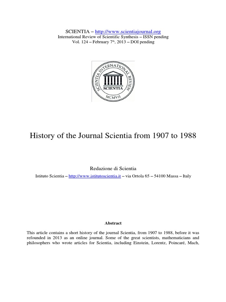 History of The Journal Scientia From 1907 To 1988 | PDF | Theory | Science