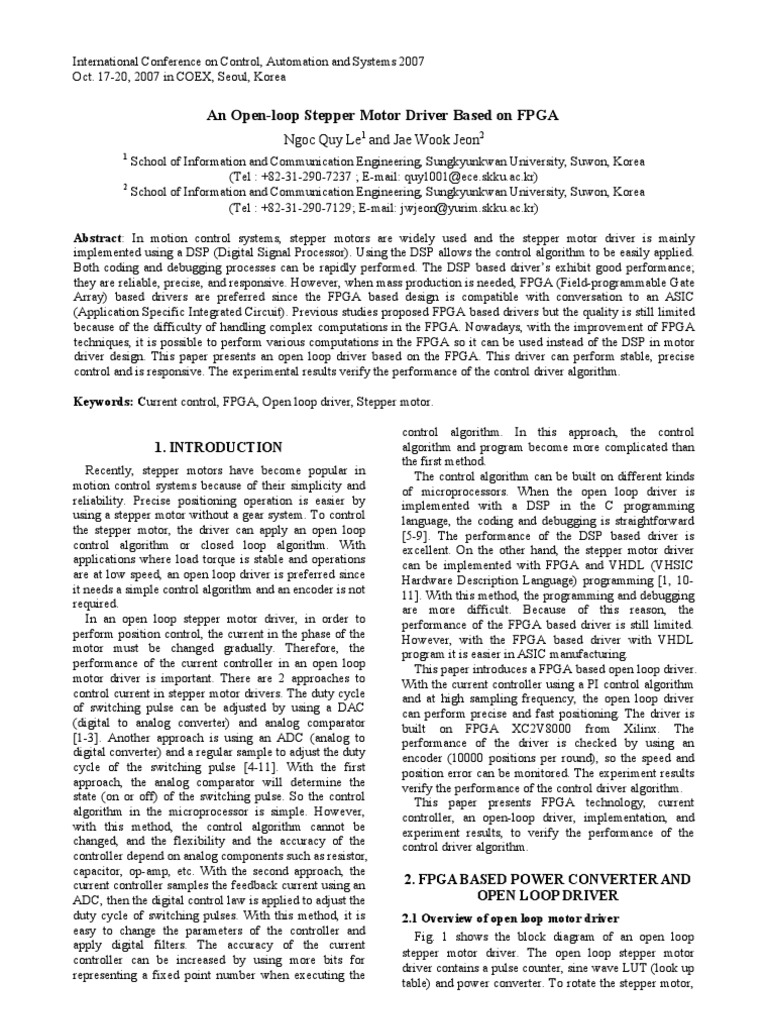 An Open-Loop Stepper Motor Driver Based On FPGA | PDF | Analog To Digital Converter | Field ...