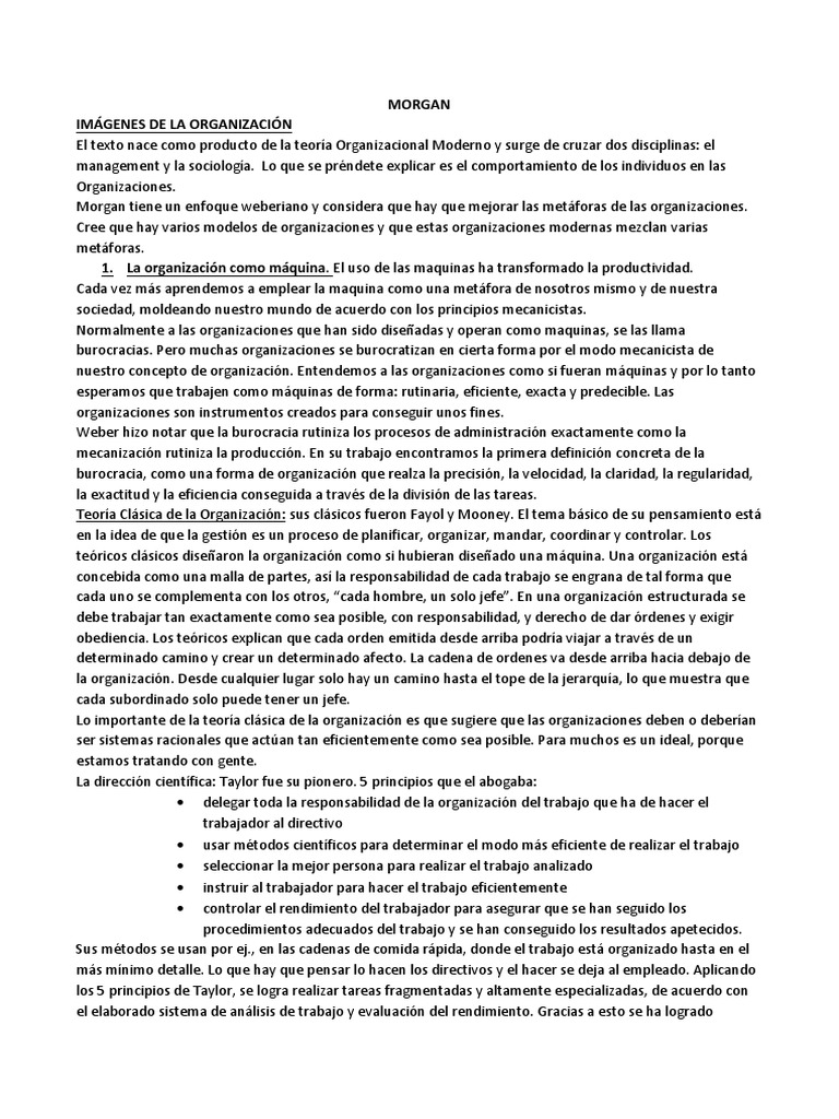 Teoría Organizacional de Morgan y Weber | PDF | Aprendizaje | Democracia
