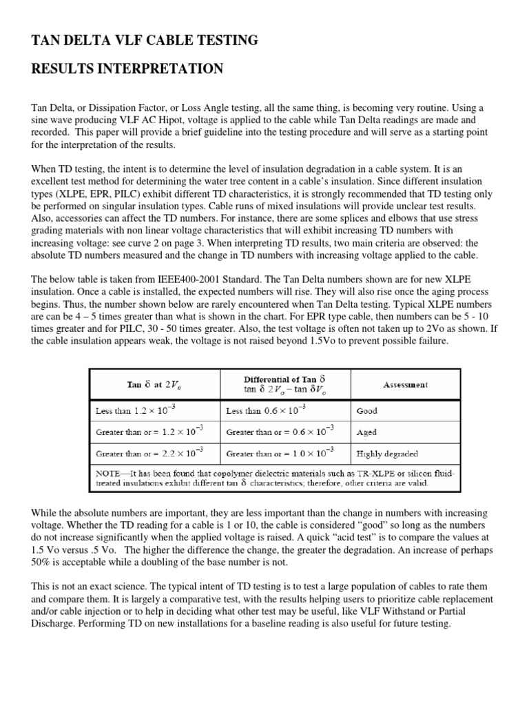 Tan Delta VLF Cable Testing | PDF | Electromagnetism | Electrical ...
