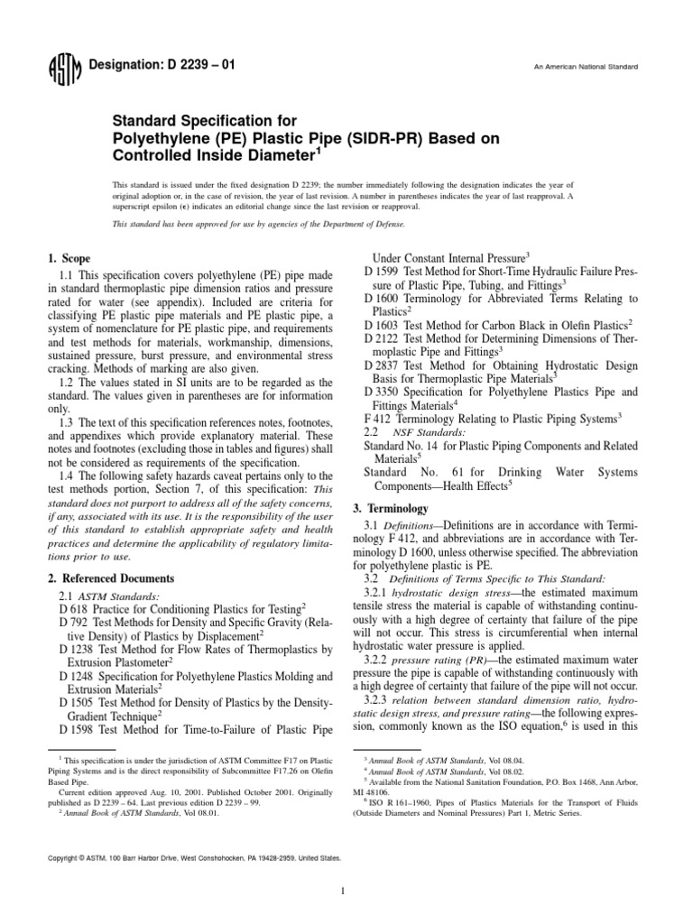 Polyethylene (PE) Plastic Pipe (SIDR-PR) Based On Controlled Inside ...