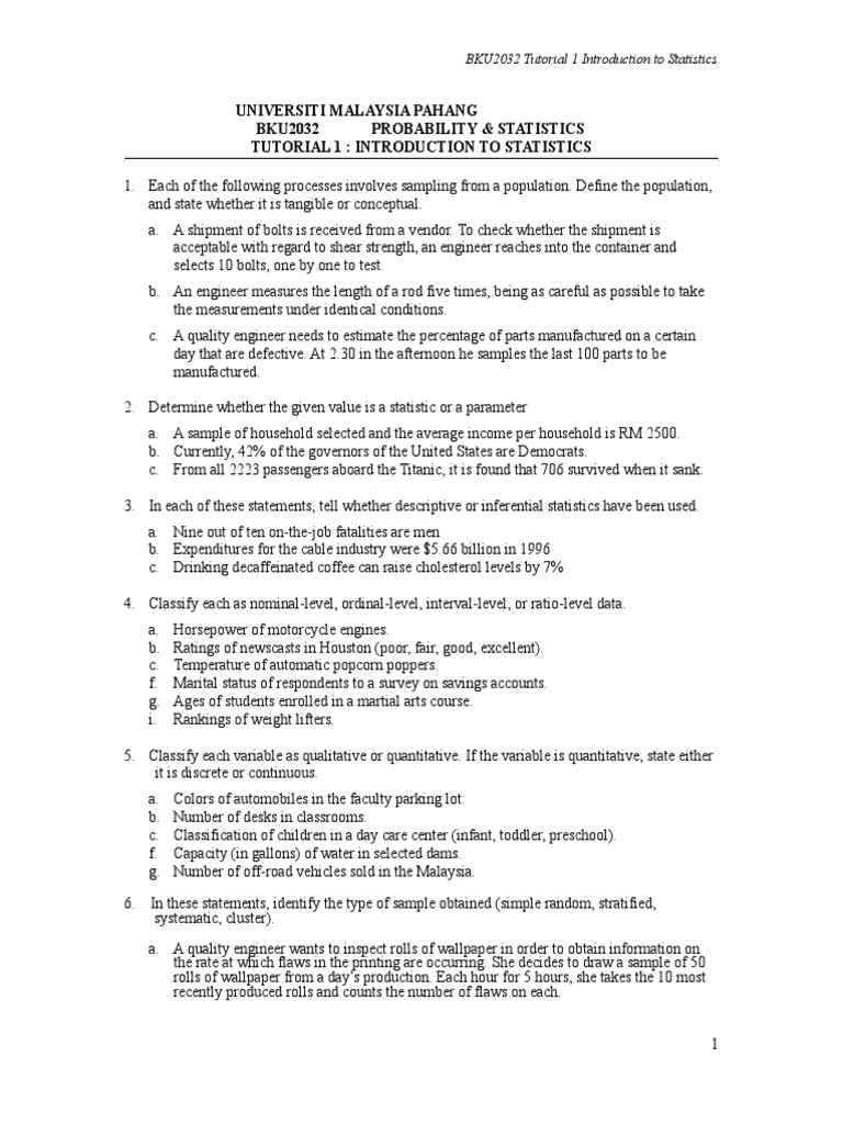 Tutorial 1 | PDF | Statistics | Standard Deviation
