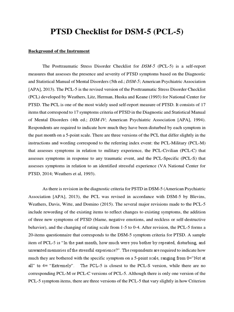 PTSD Checklist | PDF | Posttraumatic Stress Disorder | Mental Disorder