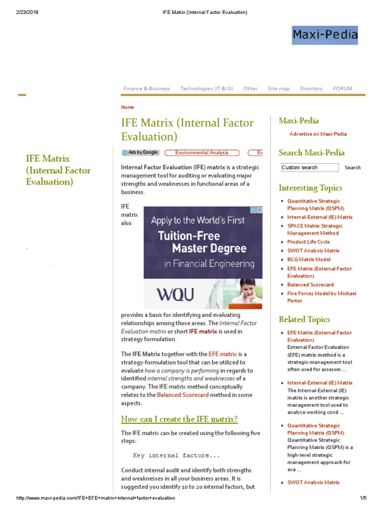 IFE Matrix (Internal Factor Evaluation) | PDF | Weighted Arithmetic ...