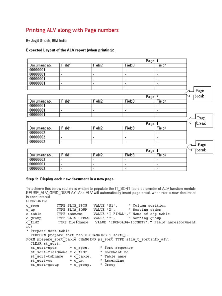 Printing ALV Along With Page Numbers | PDF | Page Layout | Computer Science