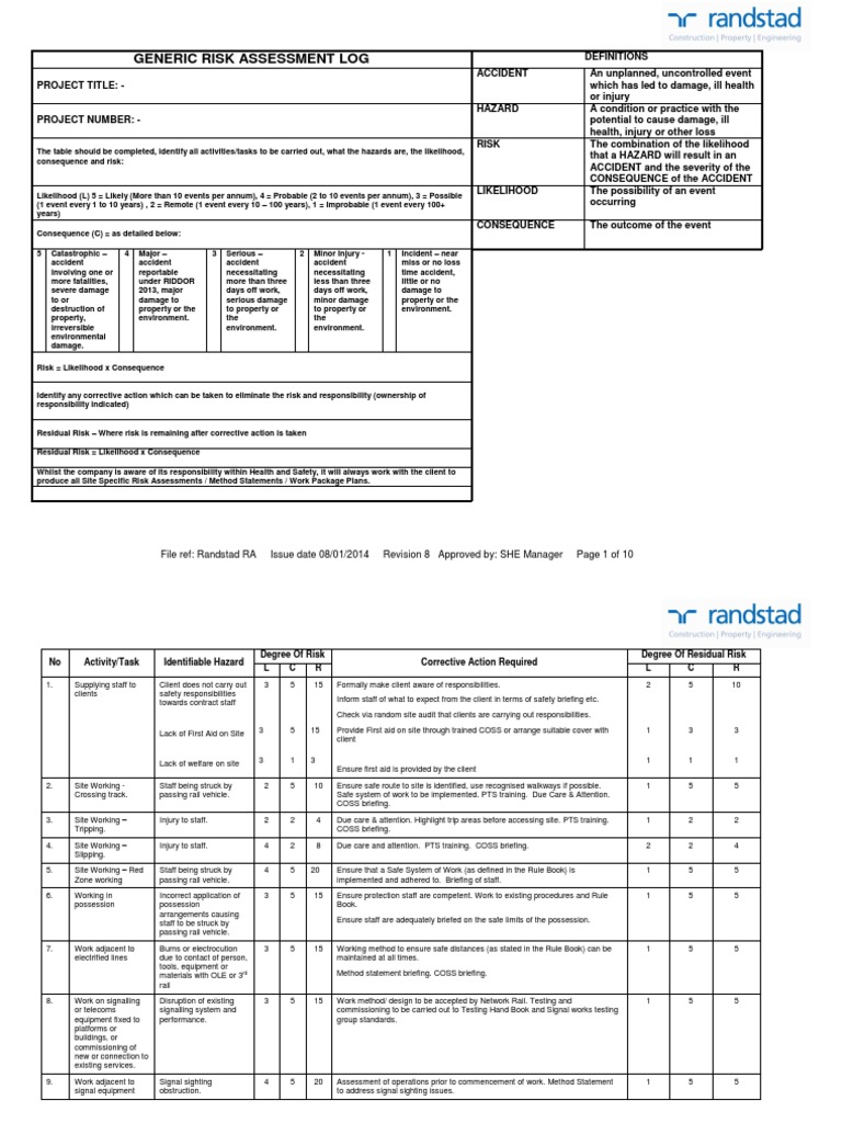 Rail Generic Risk Assessments V8 2014 | PDF | Risk | Personal ...