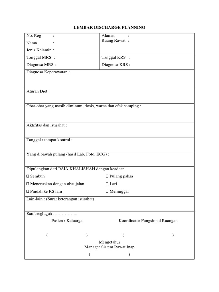 Contoh Format Discharge Planing | PDF