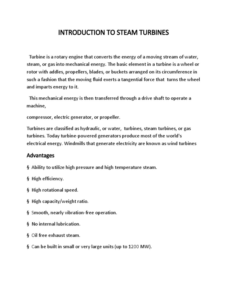 Overview of Steam Turbines | PDF | Turbine | Steam Engine