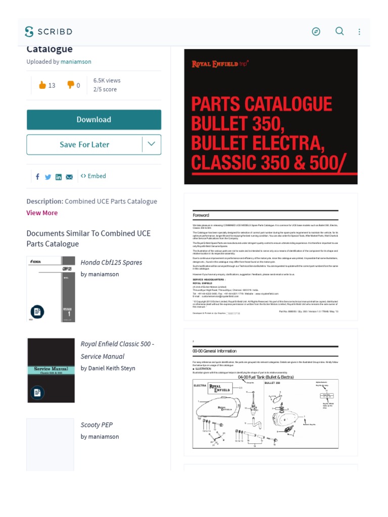 Combined UCE Parts Catalogue: Download | PDF