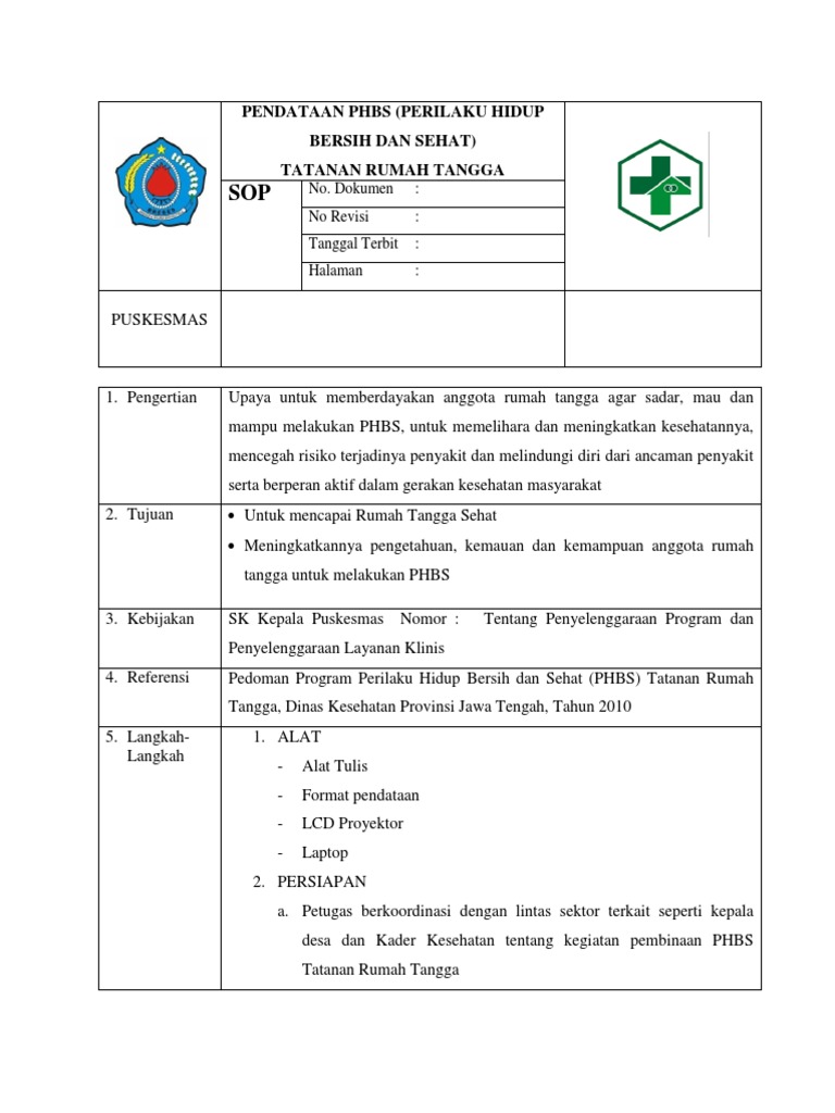 Contoh SOP PHBS Institusi | PDF