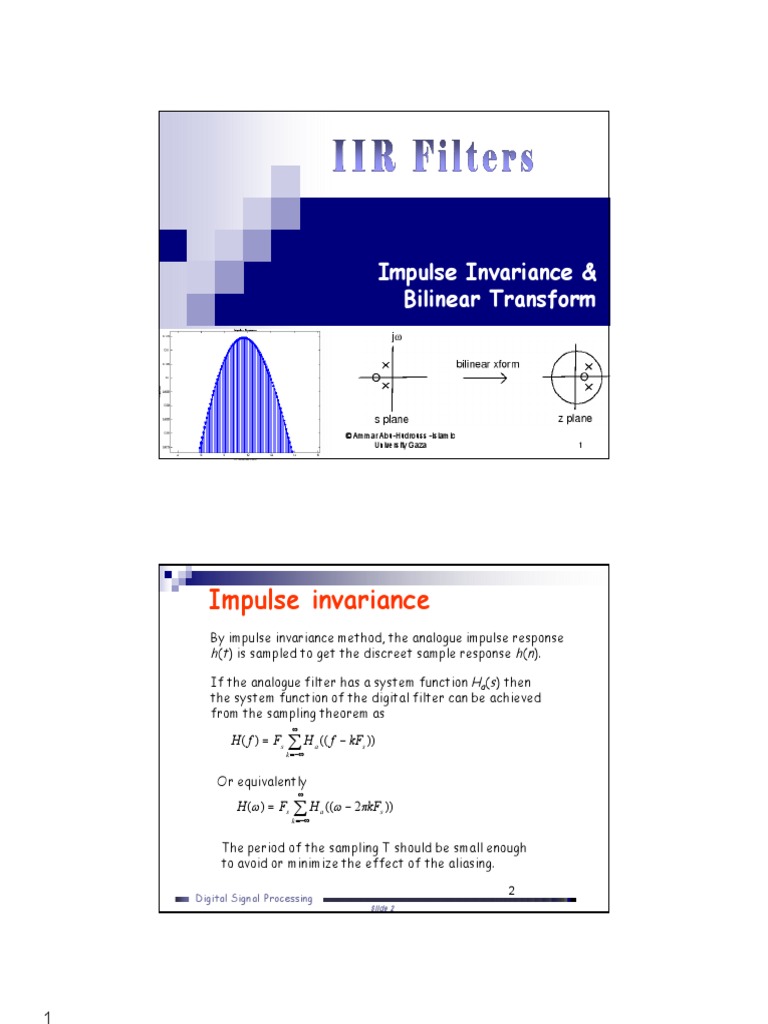 Impulse Invariance And Bilinear Pdf Digital Signal Processing