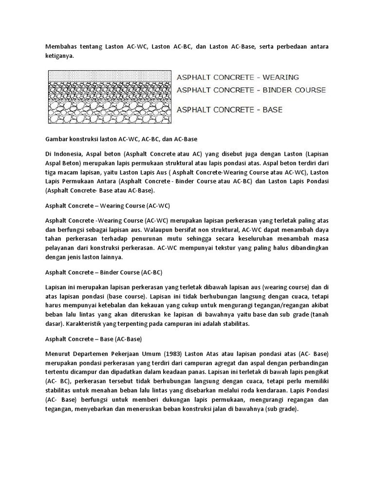 Perbedaan Laston AC-WC dan AC-BC | PDF